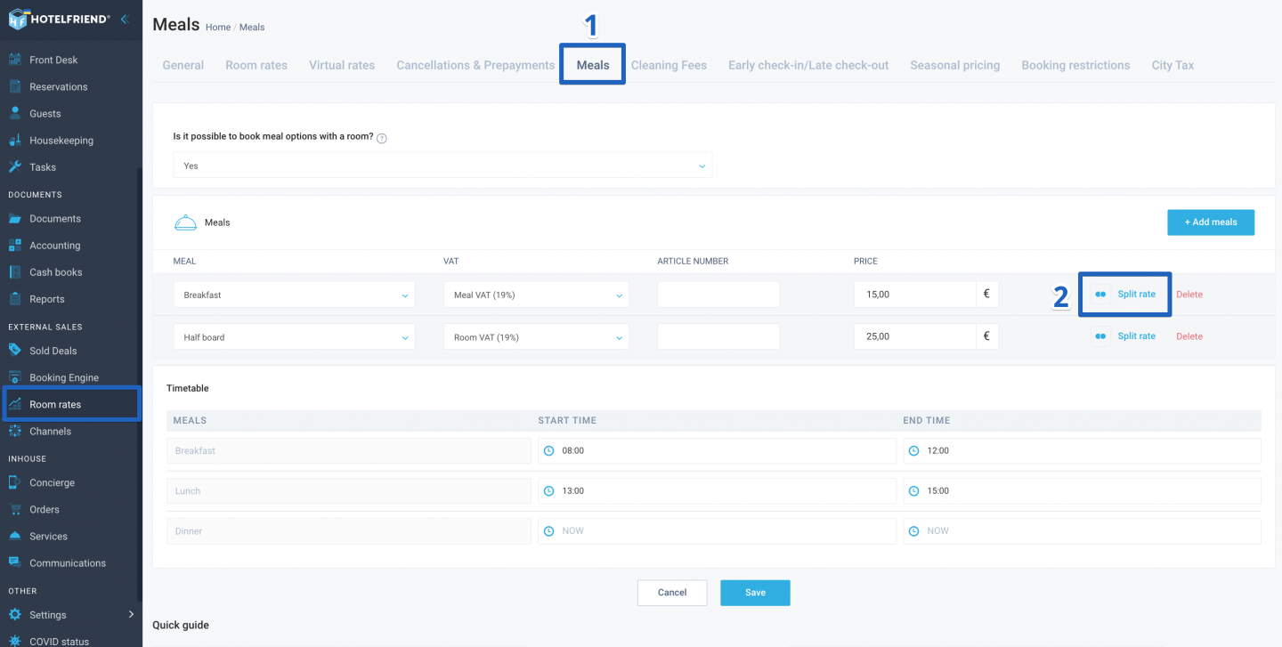 How to Split VAT for Meal Types - HotelFriend Help Center